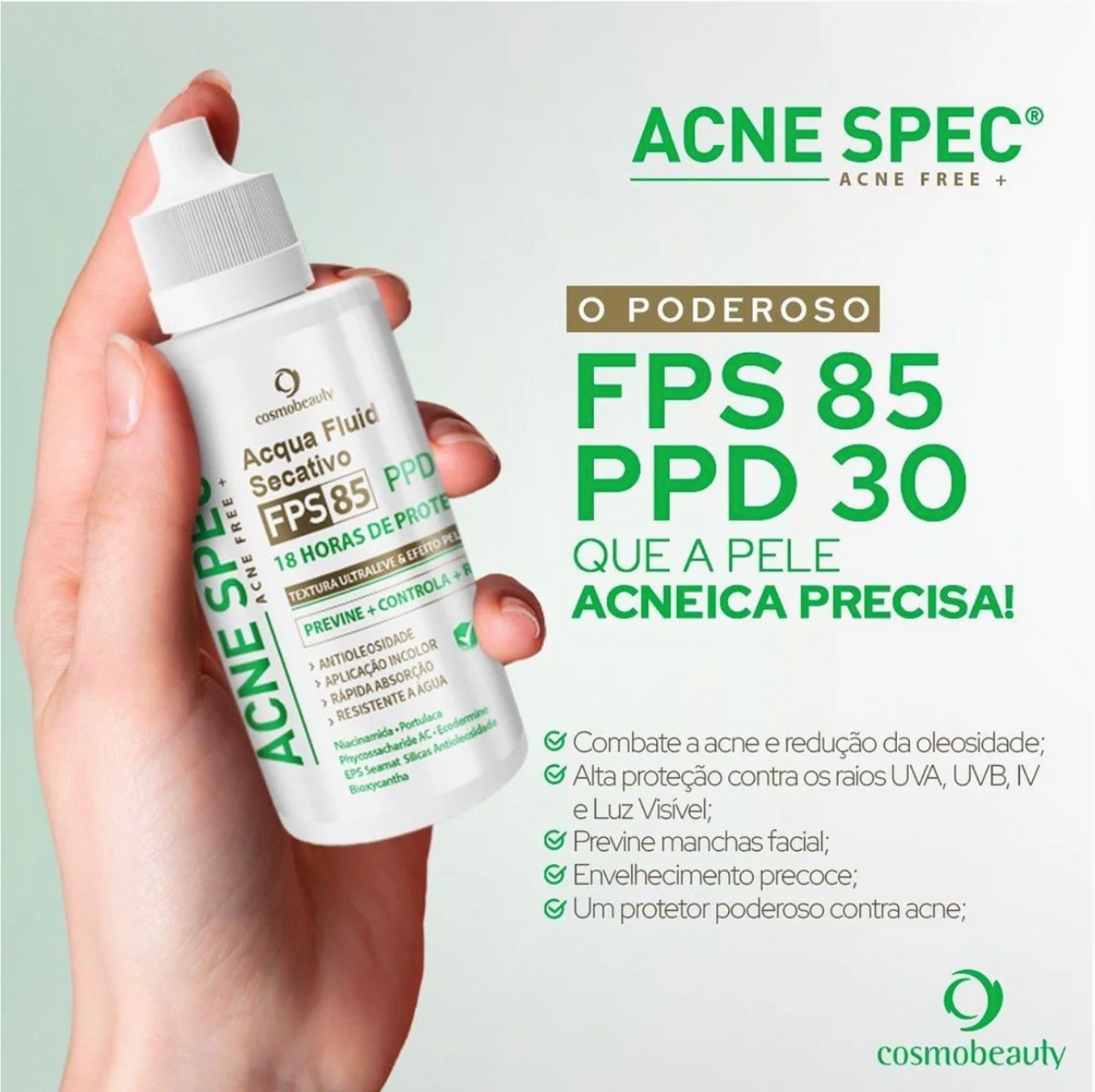 ACNE SPEC FLUIDO SECATIVO ACQUA FLUID PROTETOR SOLAR Fps 85 COSMOBEAUT – Derma Beauty Usa